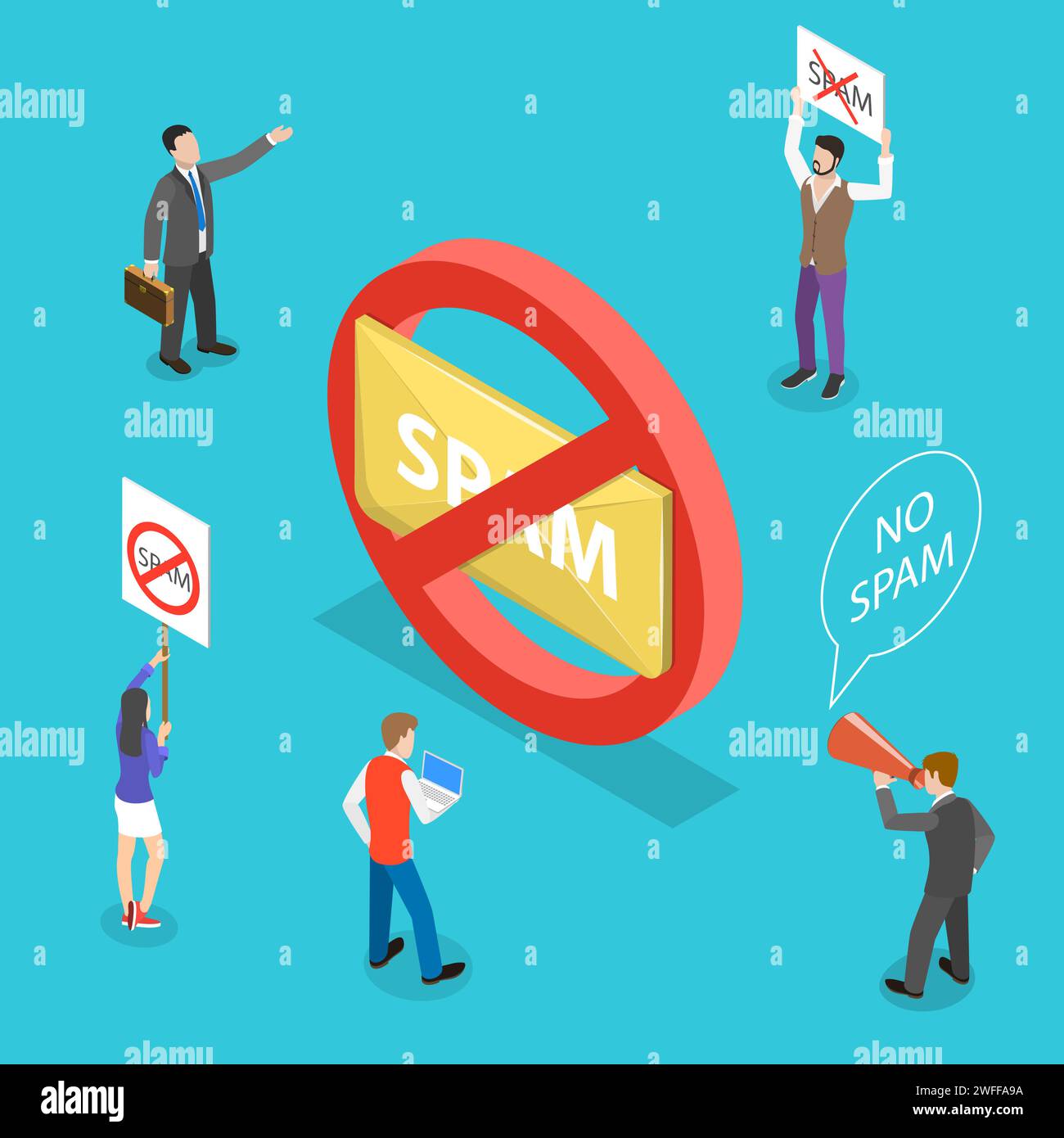 Isometric flat vector concept of no spam, warning sign Stock Vector ...