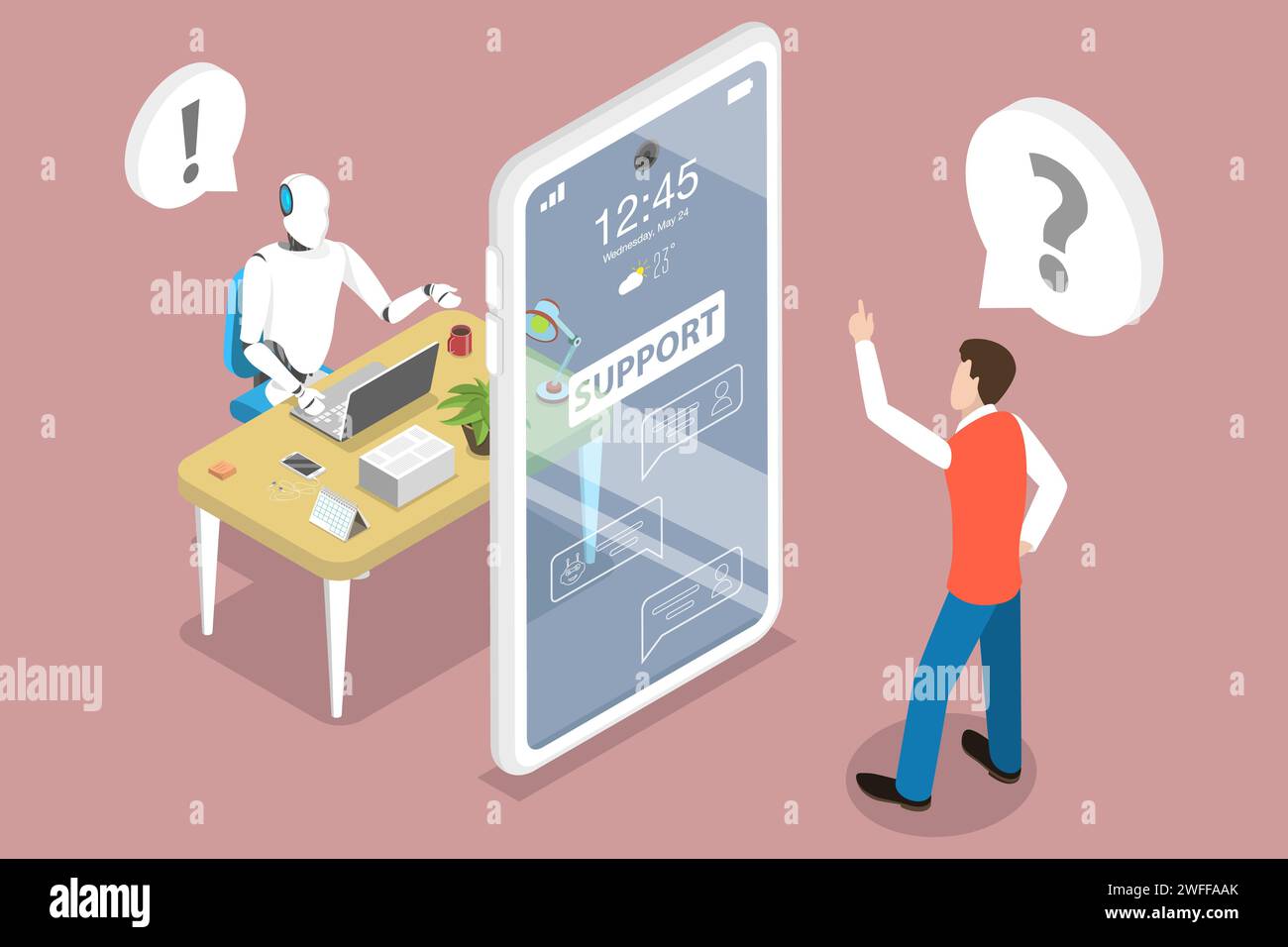 3D Isometric Flat Vector Concept of Customer Support Chatbot Assistant ...