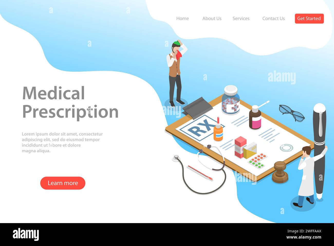 Isometric flat vector landing page template of prescription form ...