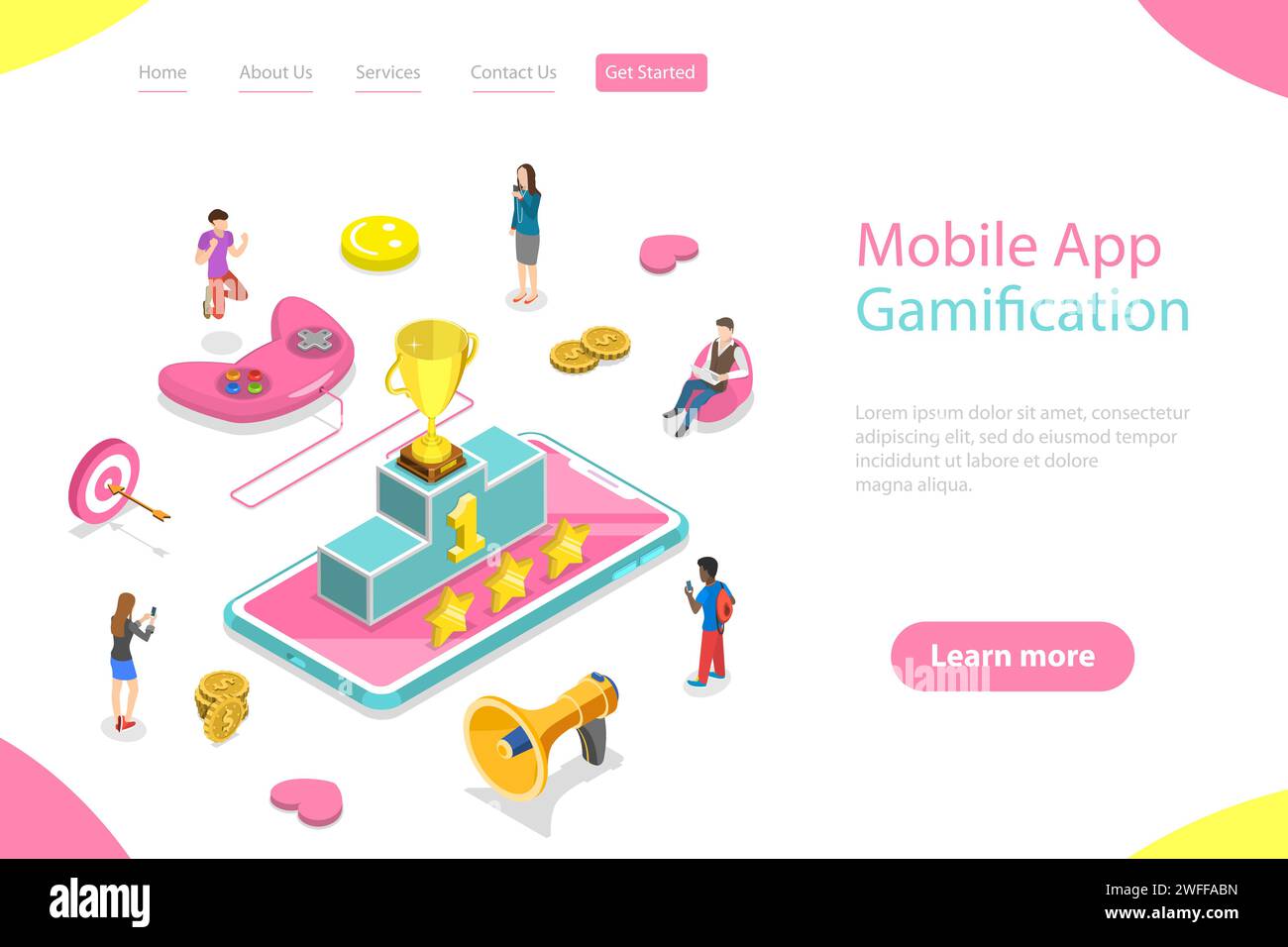 Isometric flat vector landing page template of interactive content for audience engaging, mobile ...