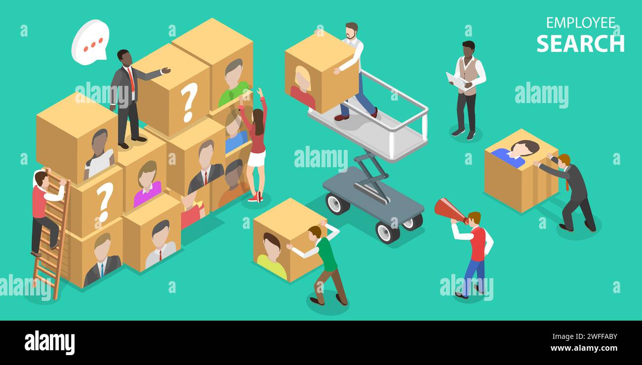 Isometric Flat Vector Concept of Employee Search Process, Headhunting ...
