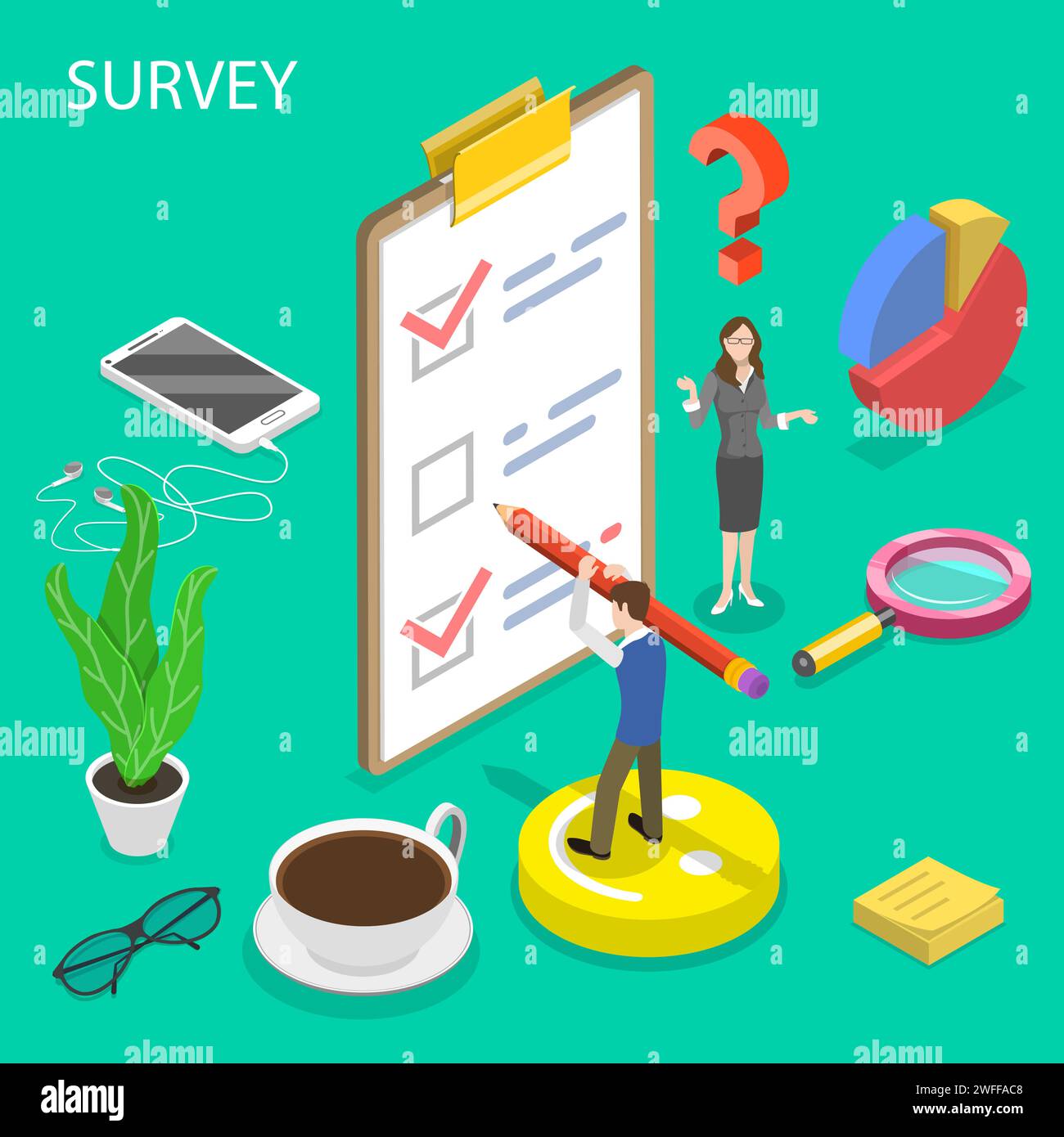Isometric Flat Vector Concept Of Survey Customer Rating And Feedback