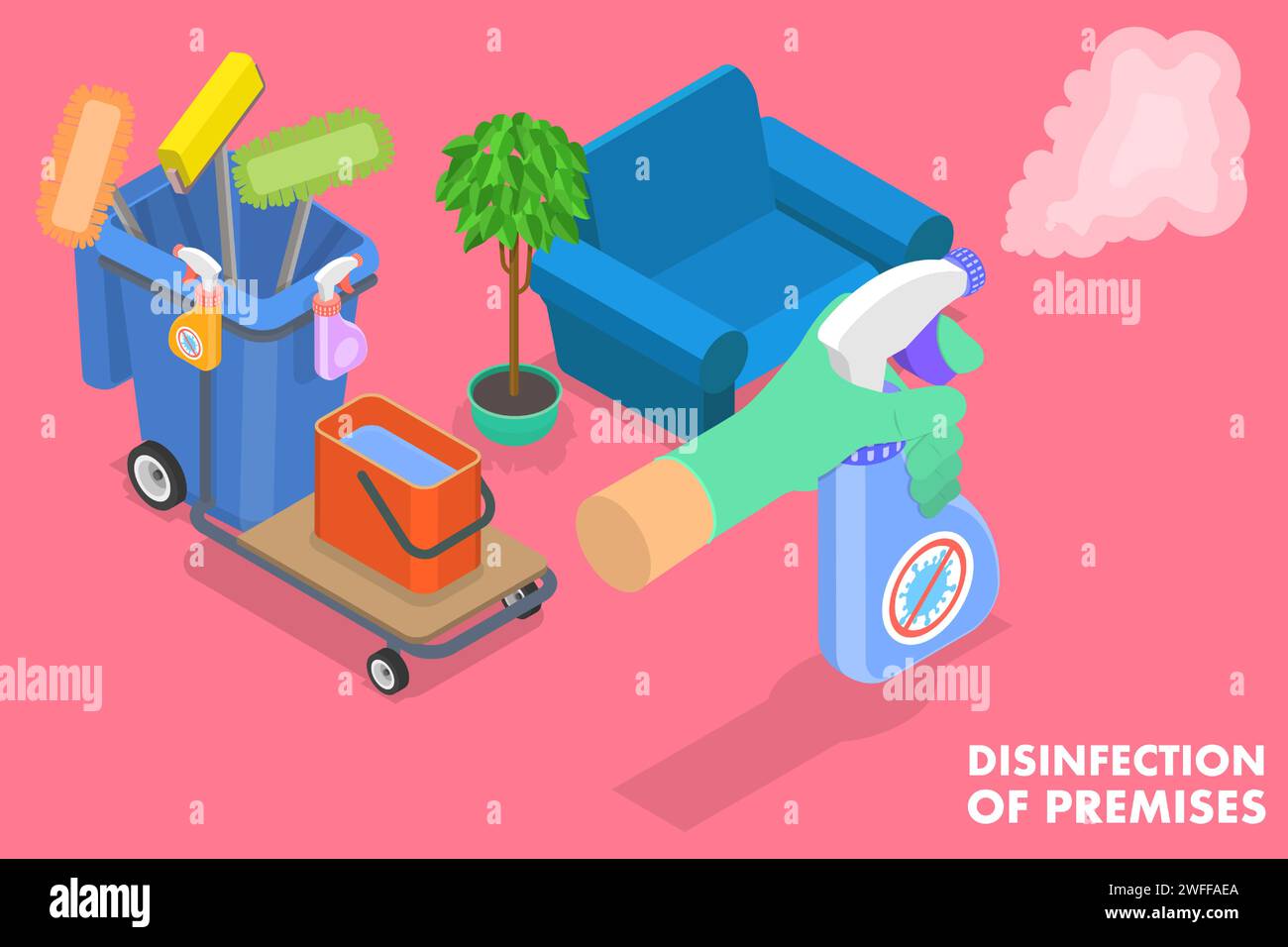 3D Isometric Flat Vector Conceptual Illustration of Disinfection of ...