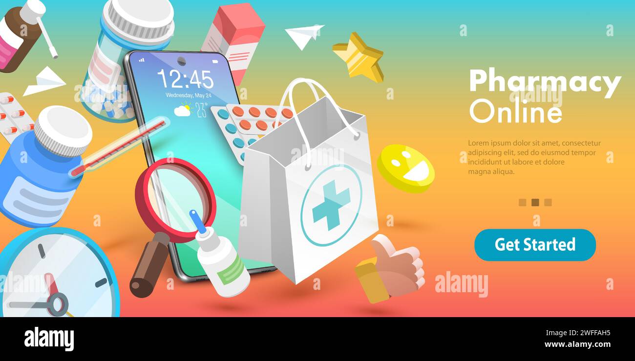 3D Isometric Flat Vector Conceptual Illustration of Online Pharmacy ...