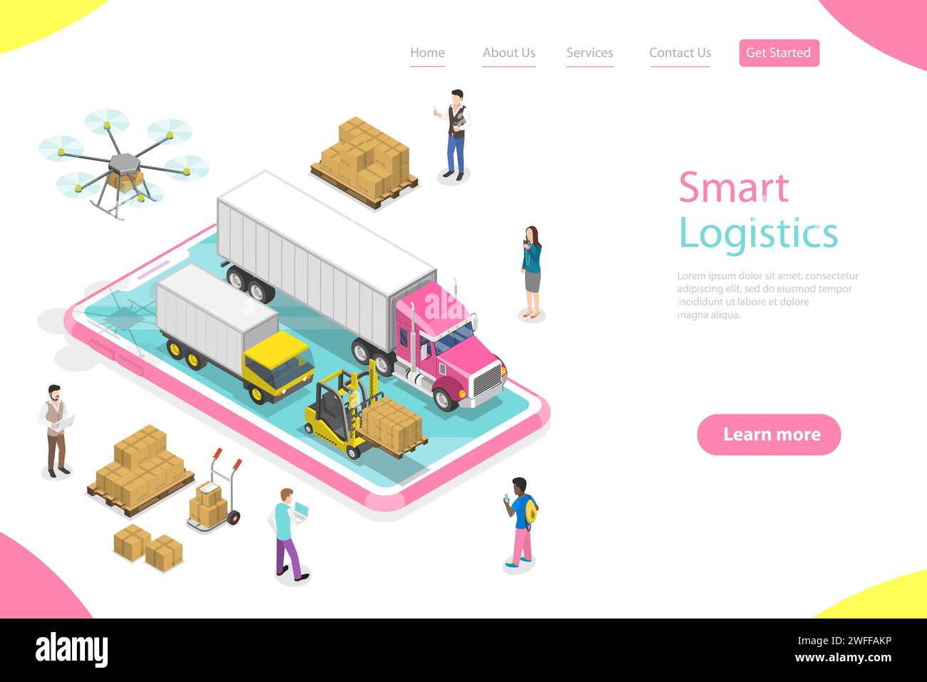 Isometric flat vector landing page template of smart logistics and ...
