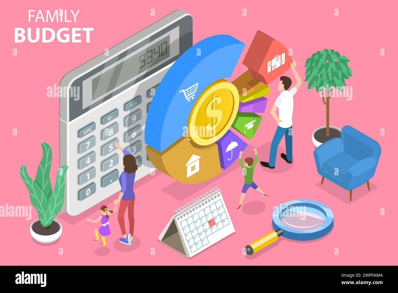 3D Isometric Flat Vector Conceptual Illustration of Family Budget Management, Financial ...