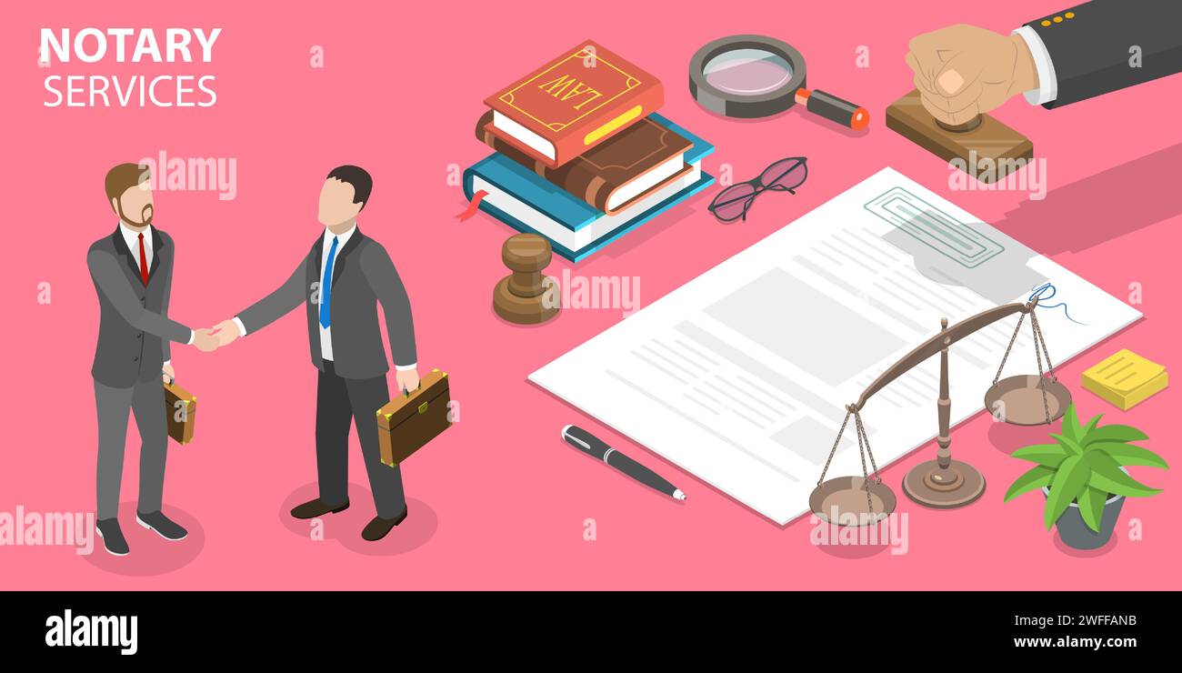 Notary Service, Legal Advice. 3D Isometric Flat Vector Conceptual ...