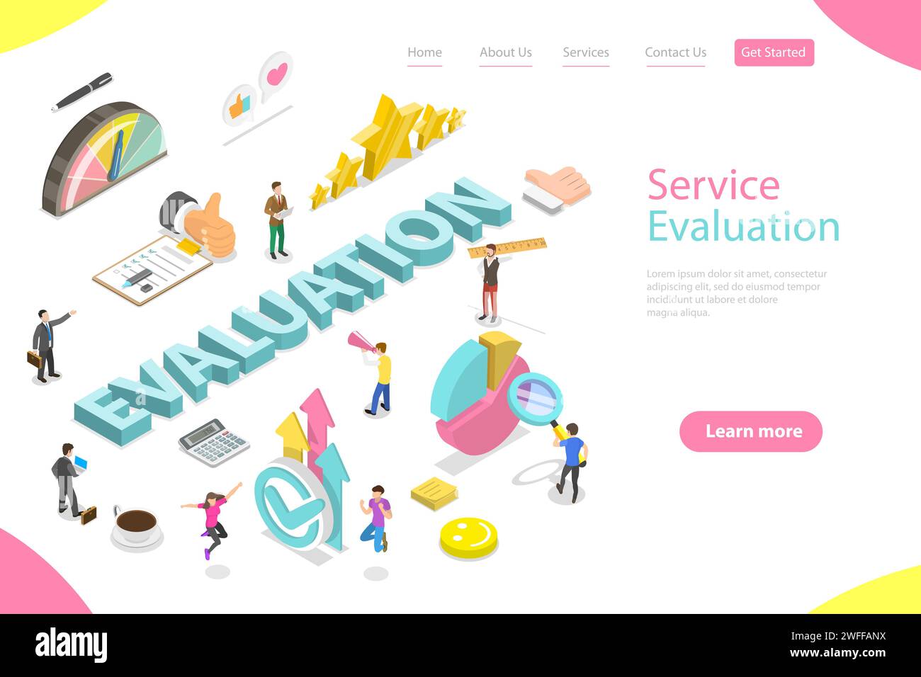 Isometric flat vector landing page template of services evaluation ...