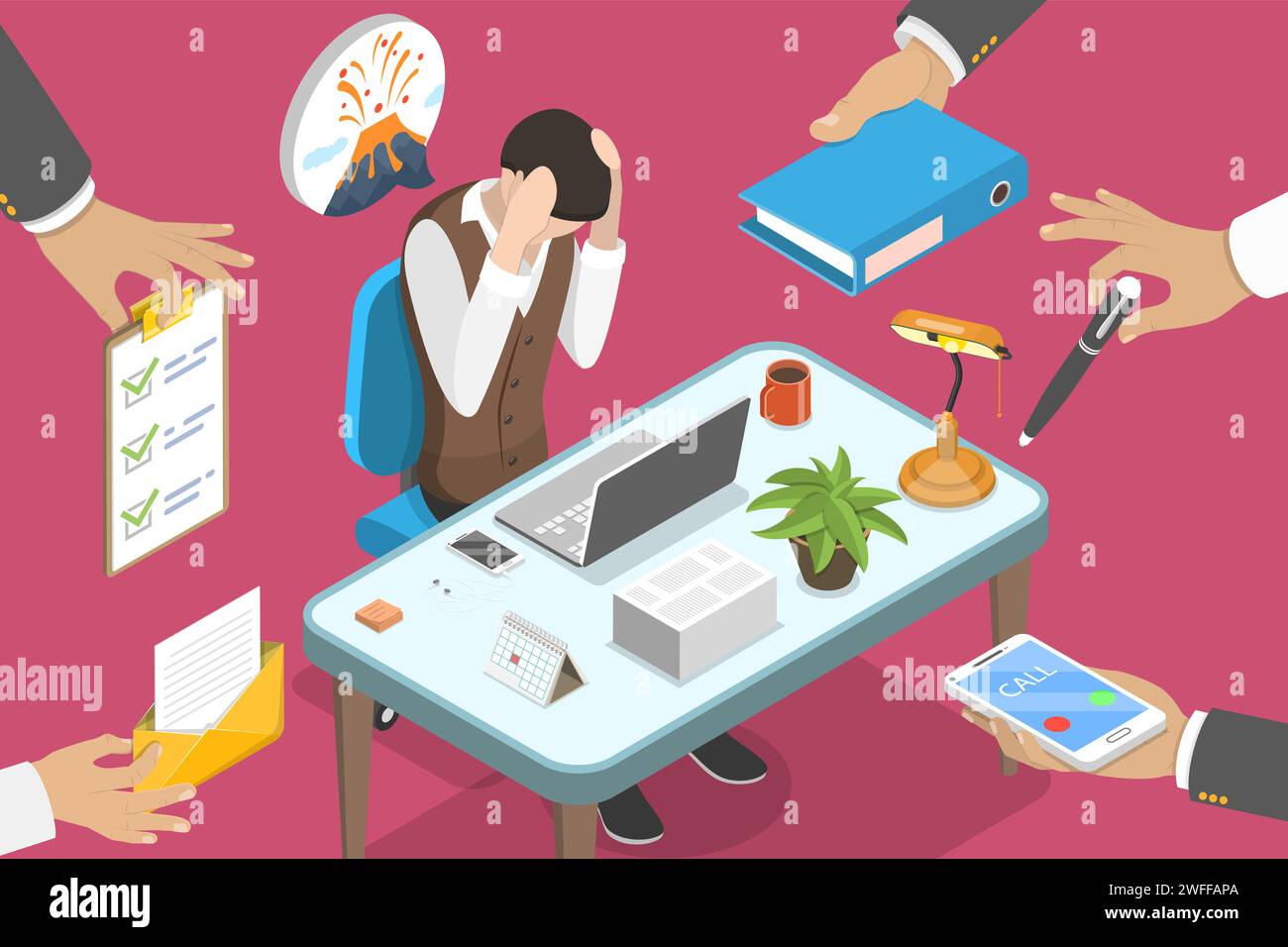 3D Isometric Flat Vector Conceptual Illustration of Exhausted and ...