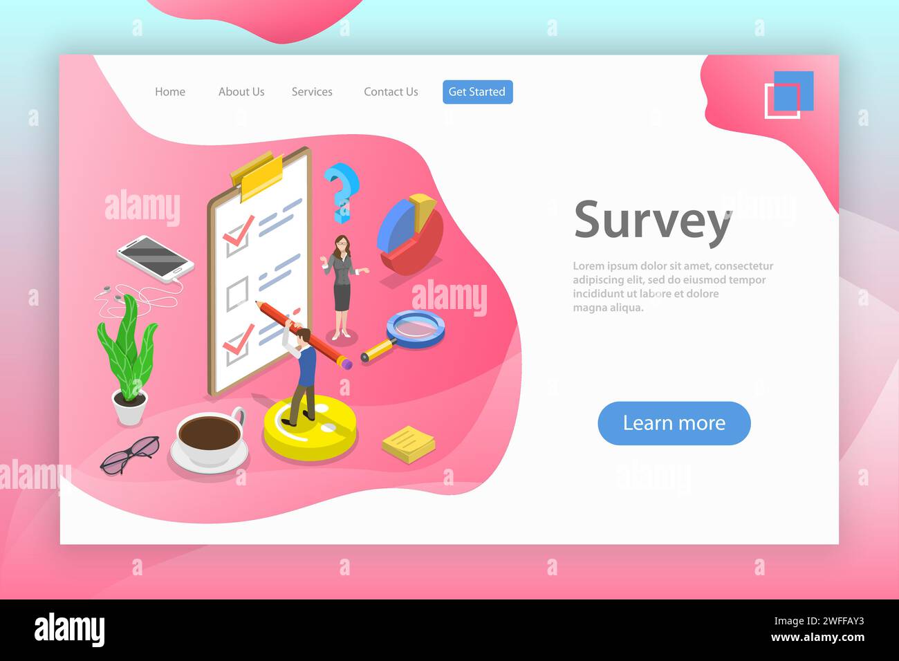 Isometric flat vector landing page template of survey, customer rating and feedback, quality ...