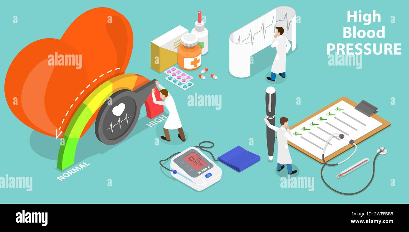 3D Isometric Flat Vector Conceptual Illustration of High Blood Pressure ...