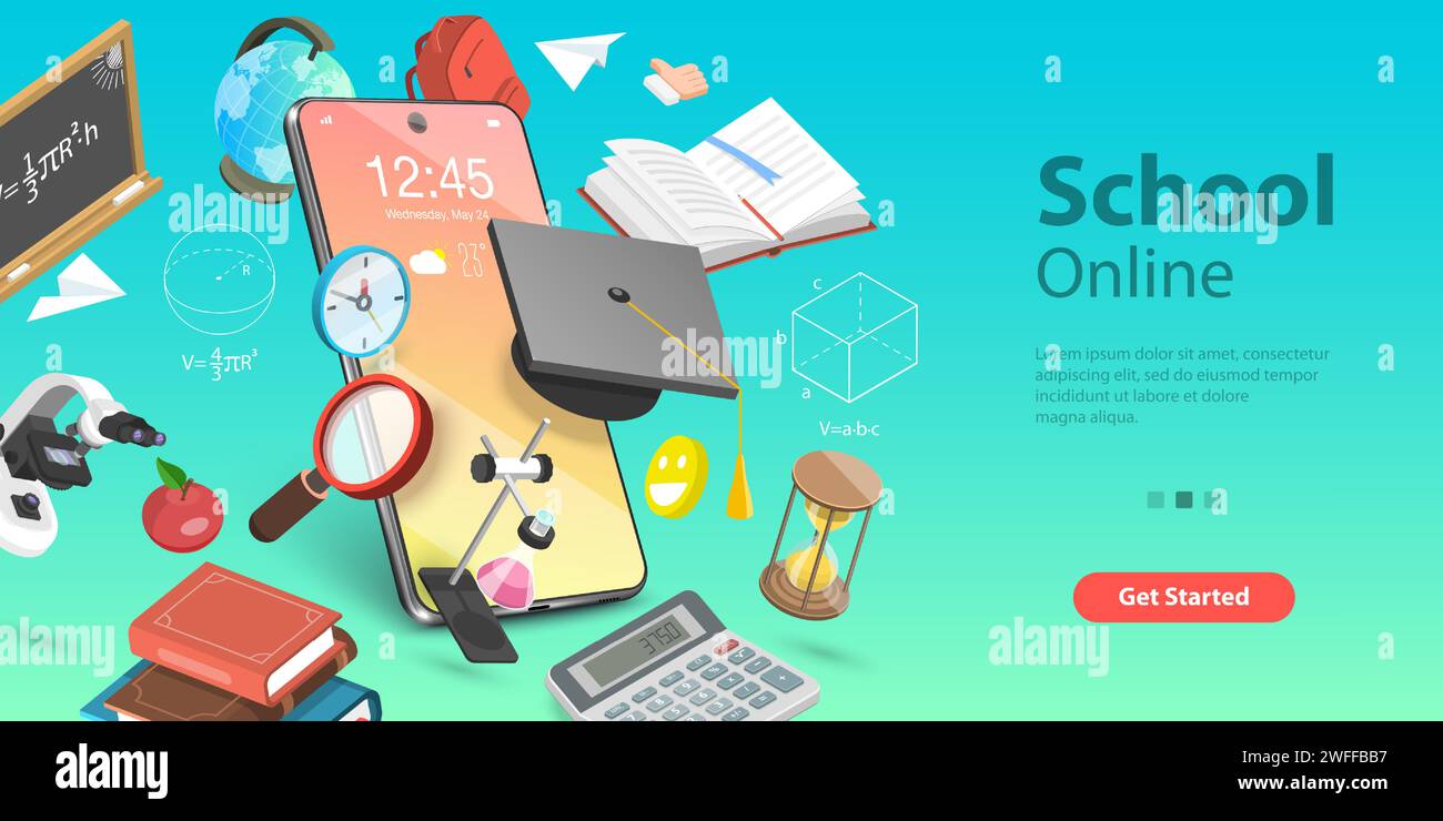 3D Isometric Flat Vector Conceptual Illustration of Online Education ...
