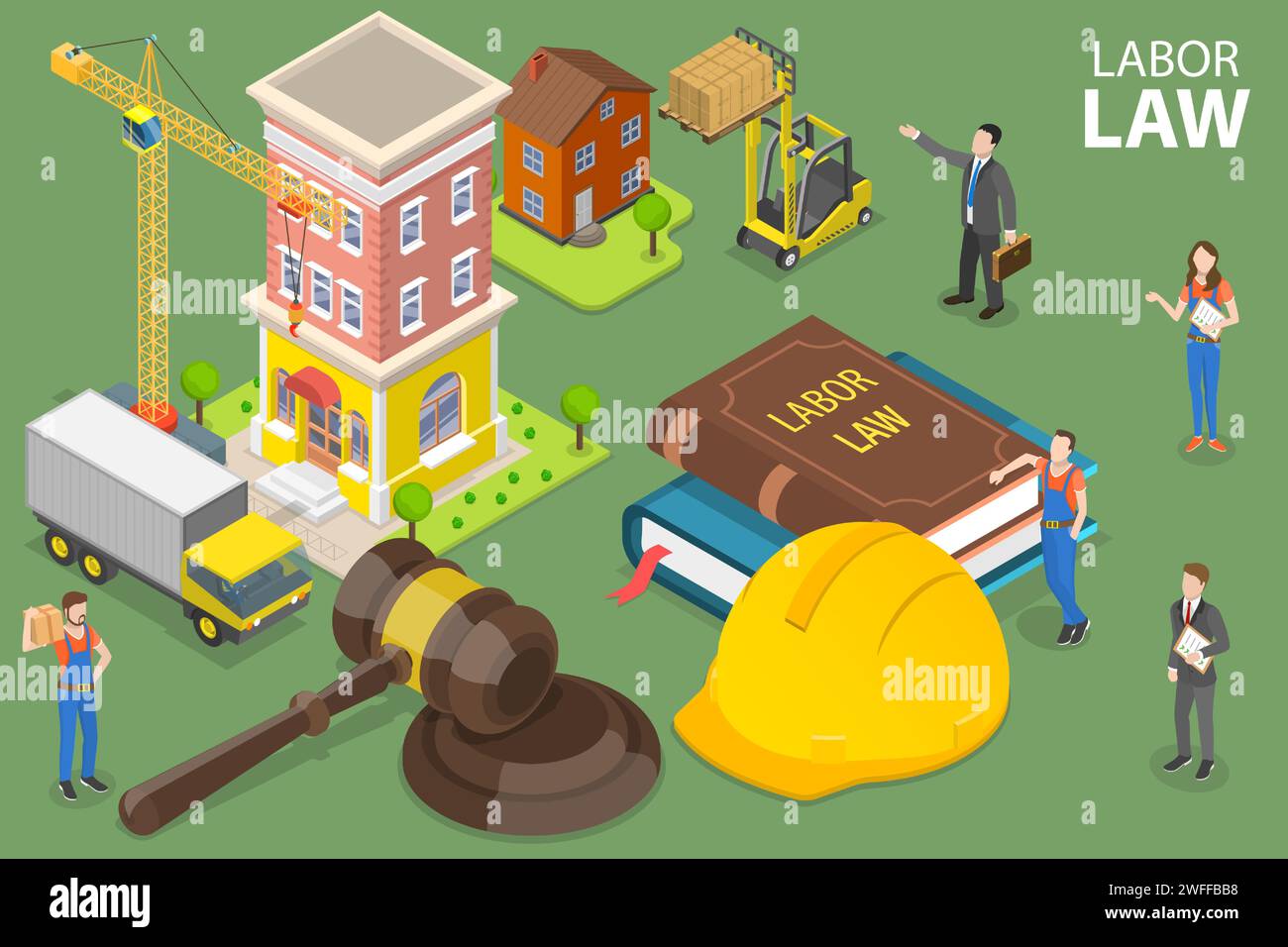 3D Isometric Flat Vector Conceptual Illustration of Labor and Construction Law Stock Vector ...