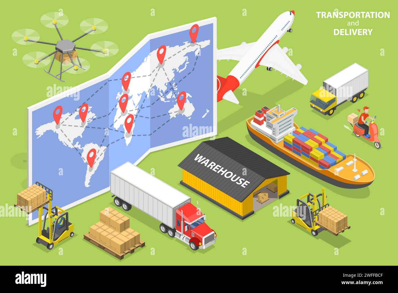 3D Isometric Flat Vector Conceptual Illustration of Logistics and Transportation, International ...