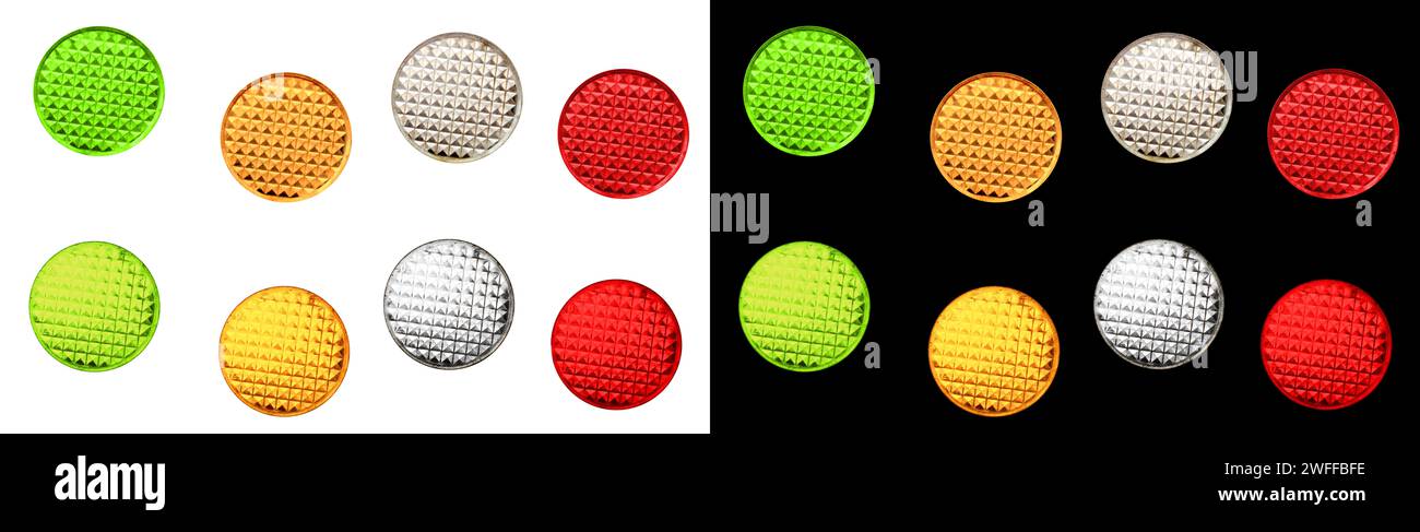 Colored reflectors on isolated white and black background Stock Photo ...