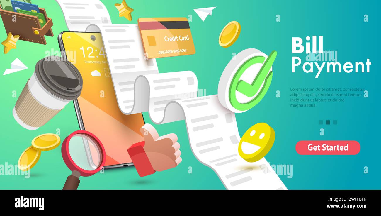 3D Vector Conceptual Illustration of Bill Payment, Mobile Banking App, Internet Shoping Stock ...