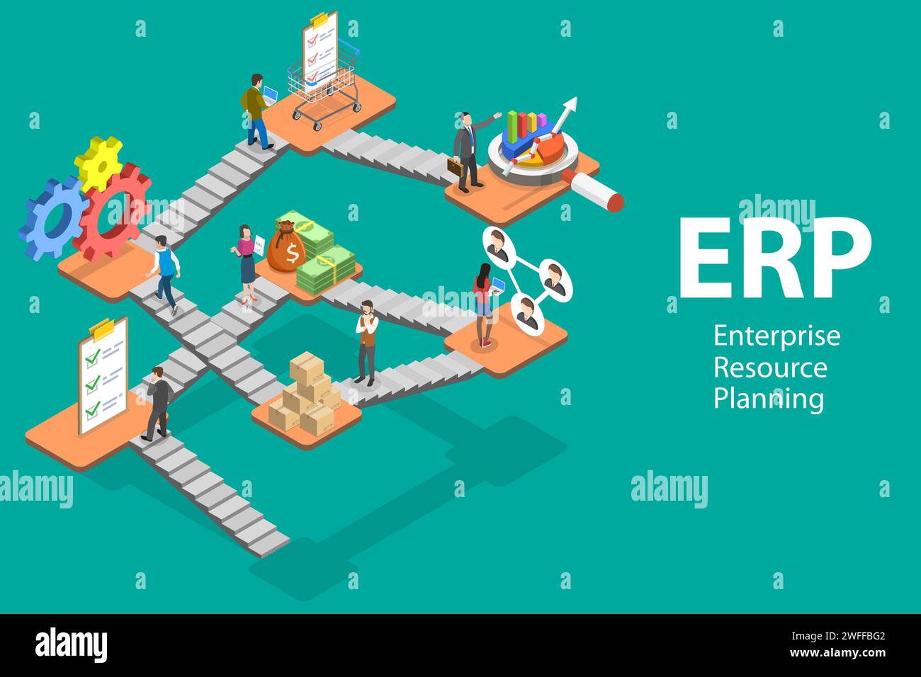 3D Isometric Flat Vector Conceptual Illustration of ERP - Enterprise Resource Planning ...