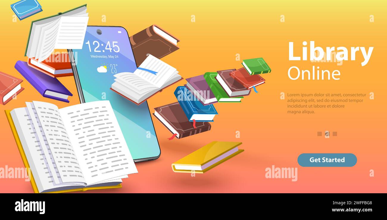 Mobile Library, Reading Books Online, Distance Education. 3D Isometric ...