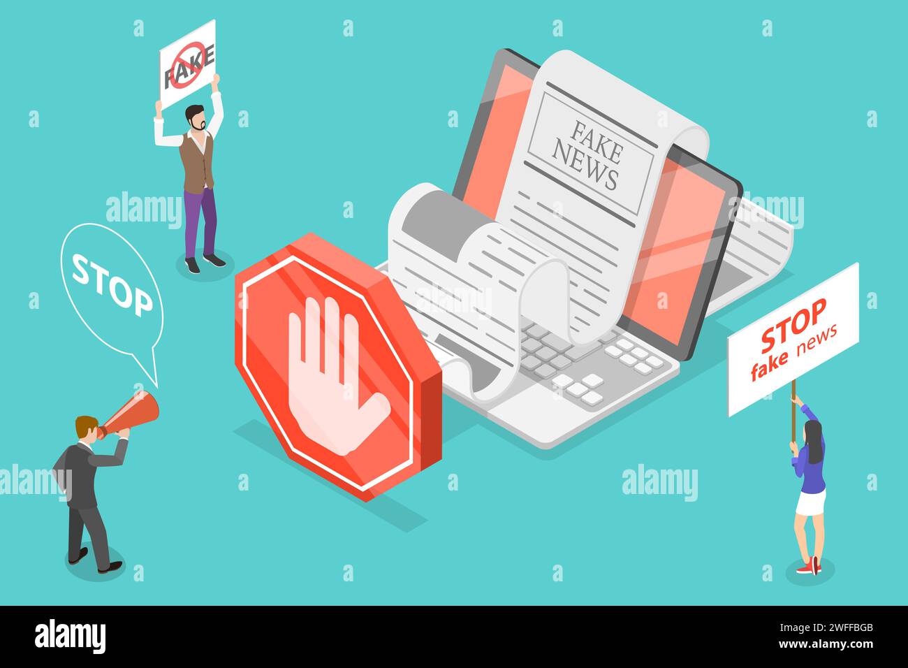 Stop Fake News. 3D Isometric Flat Vector Conceptual Illustration Stock Vector Image & Art - Alamy
