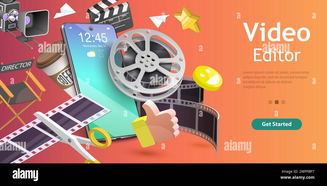 3D Isometric Flat Vector Conceptual Illustration of Mobile Video ...