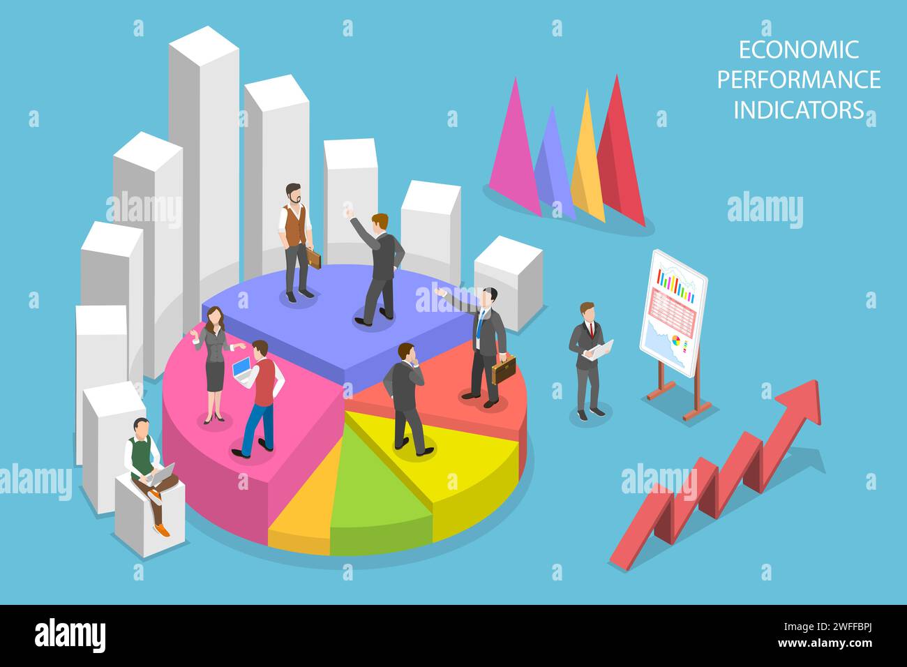 3D Isometric Flat Vector Conceptual Illustration of Economic Performance Indicators, Measuring ...