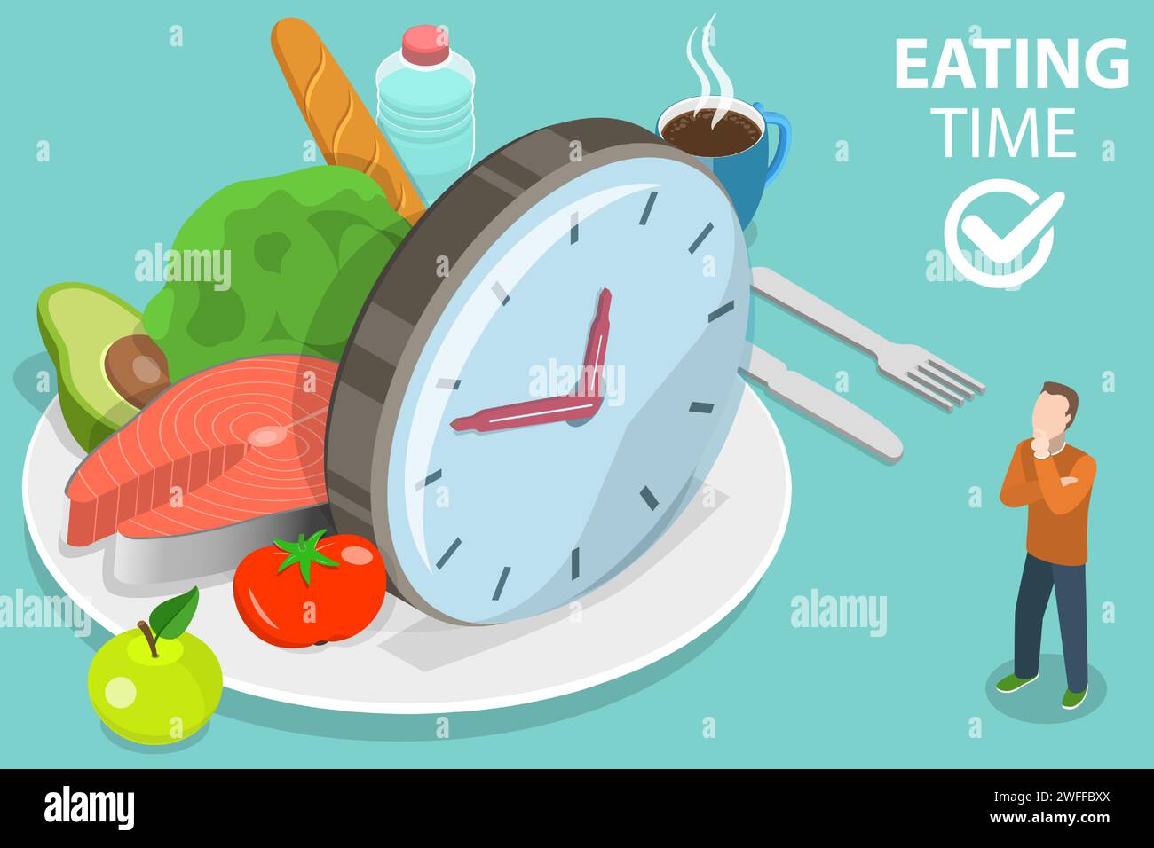 3D Isometric Flat Vector Conceptual Illustration of Eating Time ...