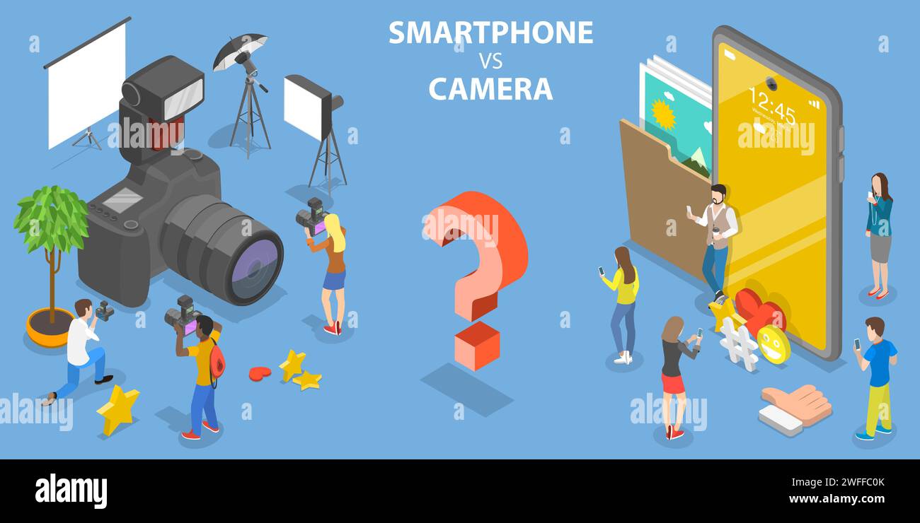 3D Isometric Flat Vector Conceptual Illustration of Smartphone VS ...