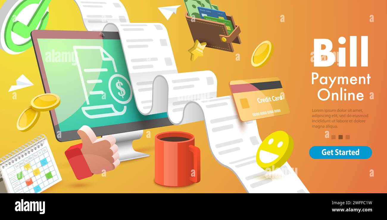 3D Vector Conceptual Illustration of Bill Payment, Online Banking App ...