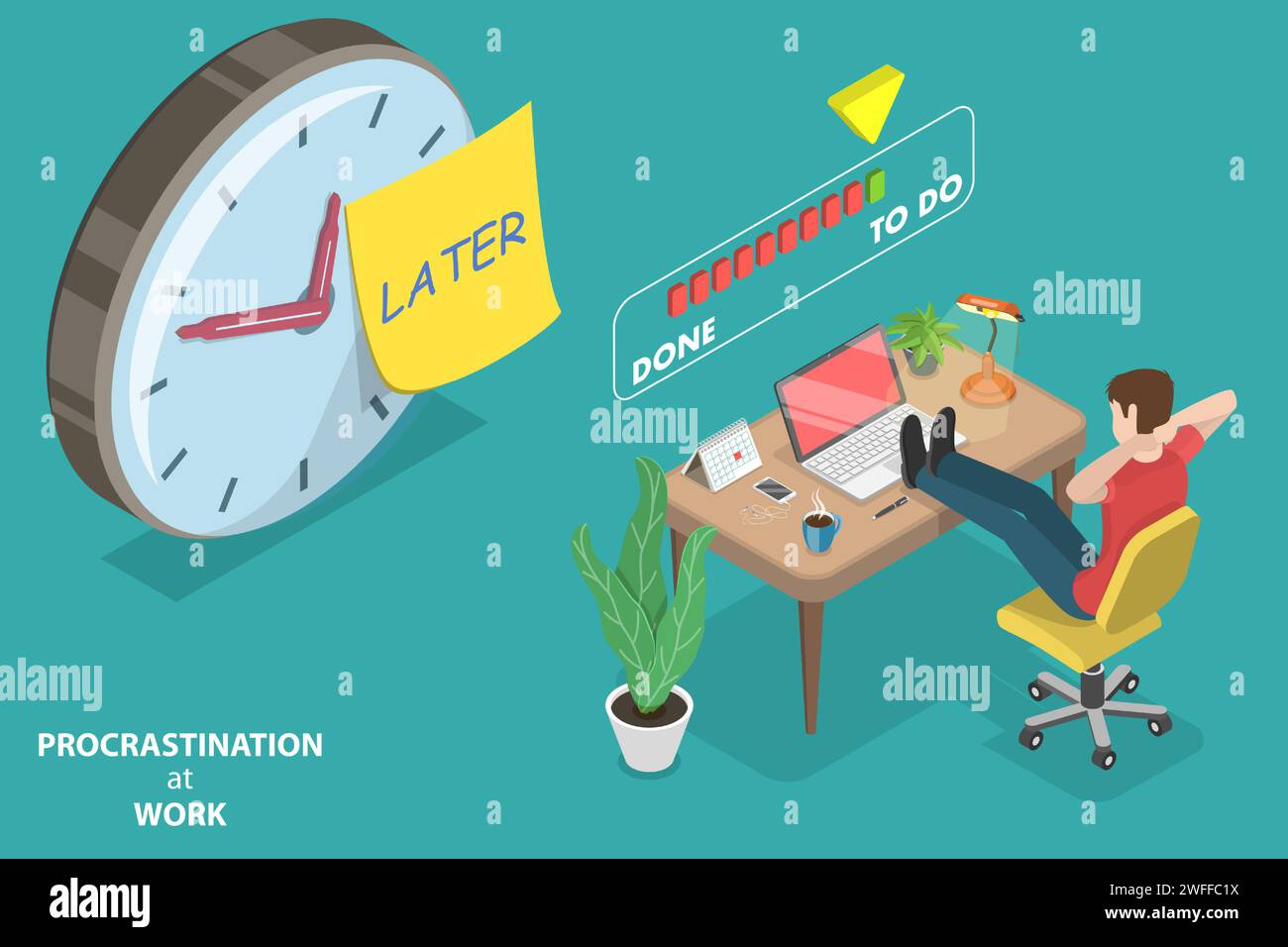3D Isometric Flat Vector Conceptual Illustration of Procrastination at ...