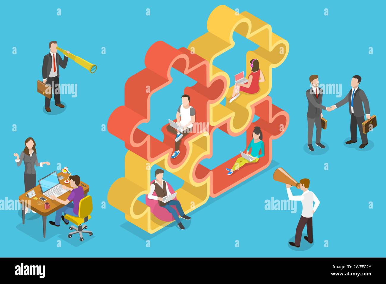 3D Isometric Flat Vector Conceptual Illustration of Teamwork and ...