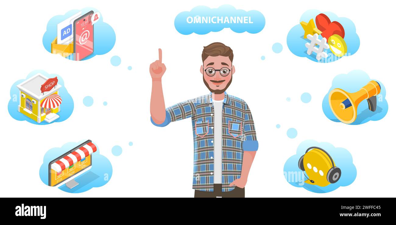 3D Isometric Flat Vector Conceptual Illustration of Cross-Channel, Omnichannel, Several ...