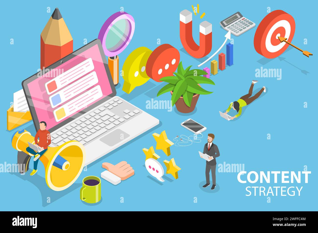 3D Isometric Flat Vector Conceptual Illustration of Engaging Digital Content Strategy, Content ...