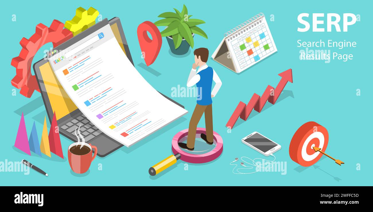 3D Isometric Flat Vector Conceptual Illustration of SERP - Search Engine Result Page Stock ...