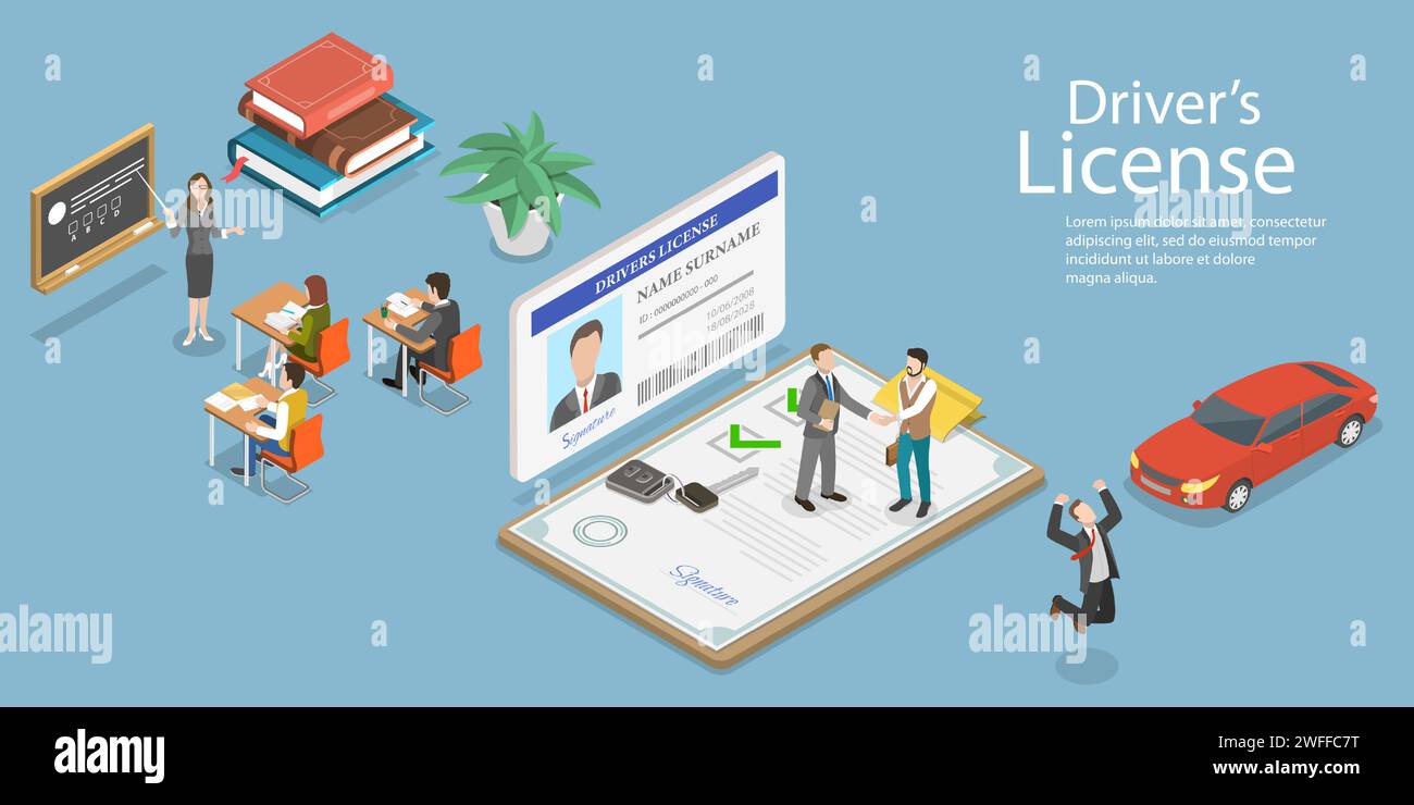 3D Isometric Flat Vector Conceptual Illustration of Driving School ...