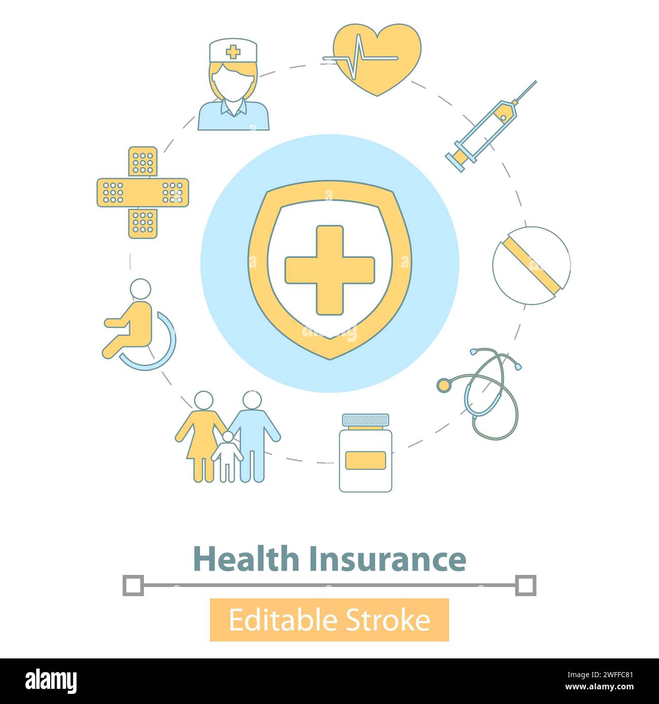 Vector Icon of Health Insurance, Healthcare and Medical Service Stock ...