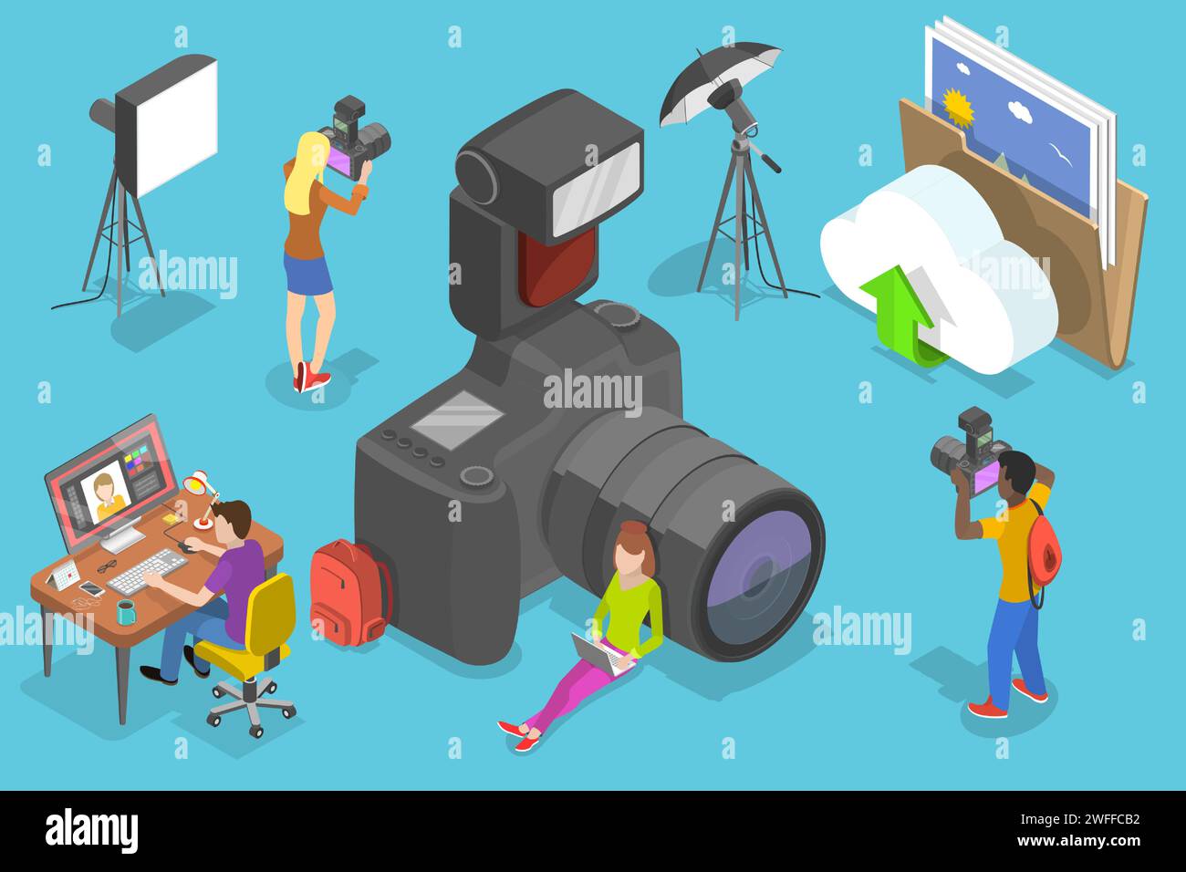 3D Isometric Flat Vector Conceptual Illustration of Digital Photography Courses Stock Vector ...