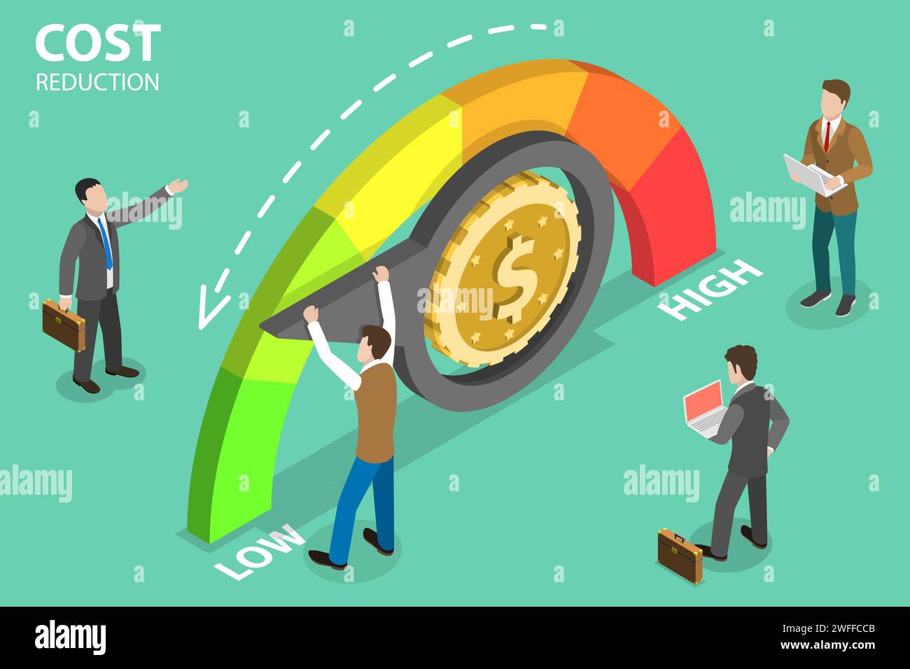 3D Isometric Flat Vector Concept of Cost Reduction, Dollar Rate Decrease, Price Minimising ...