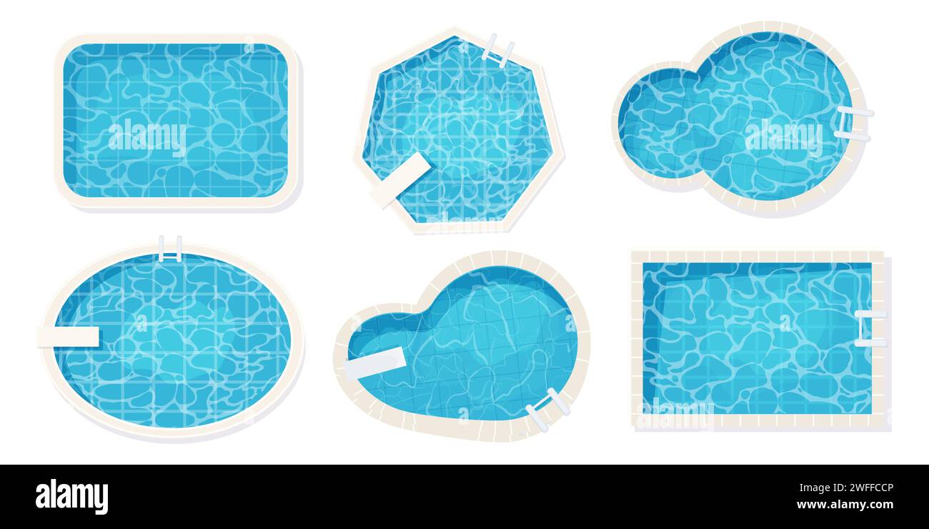 Set Swimming pool top view in cartoon style isolated on white ...