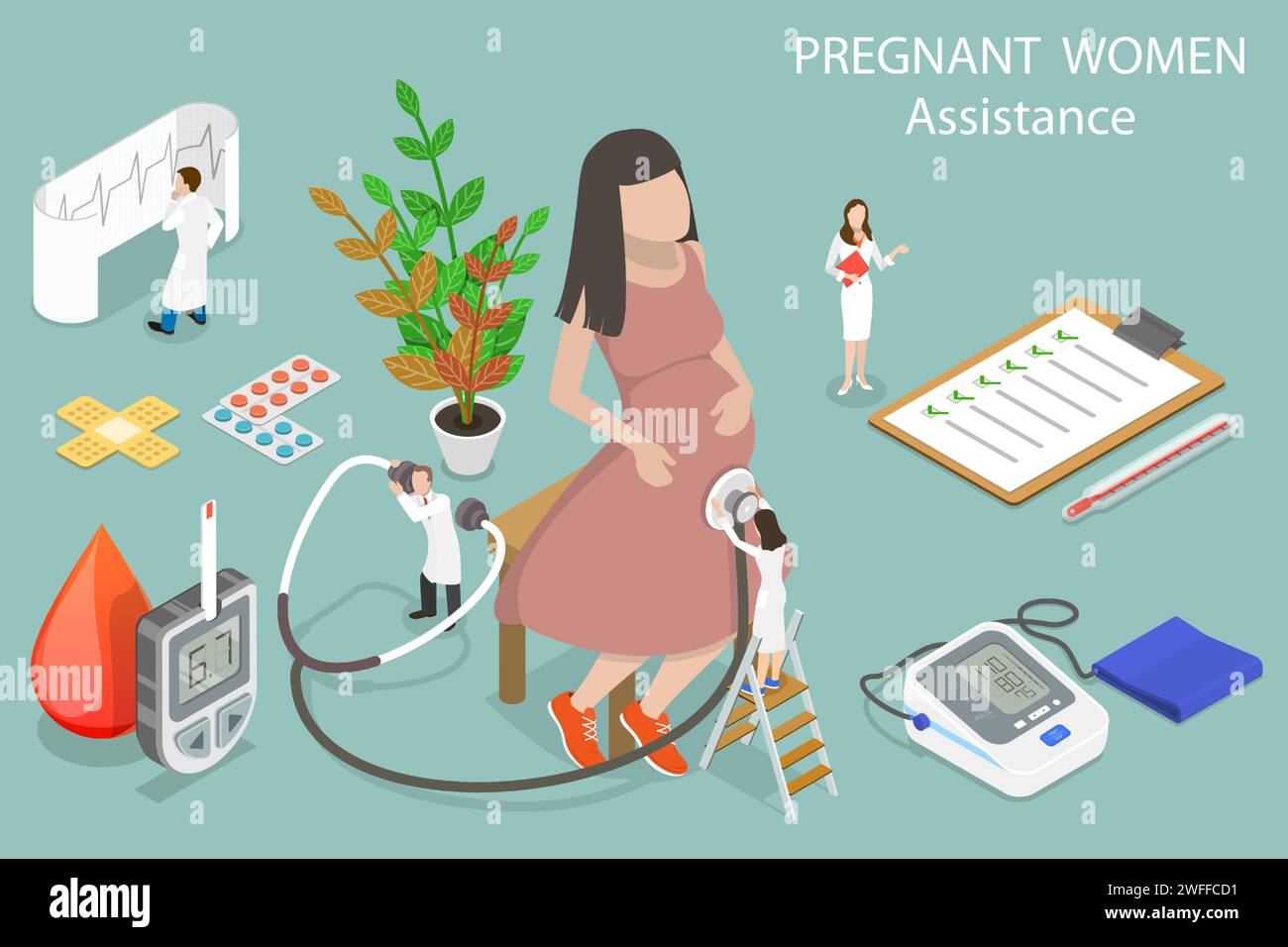3D Isometric Flat Vector Conceptual Illustration of Pregnant Woman ...