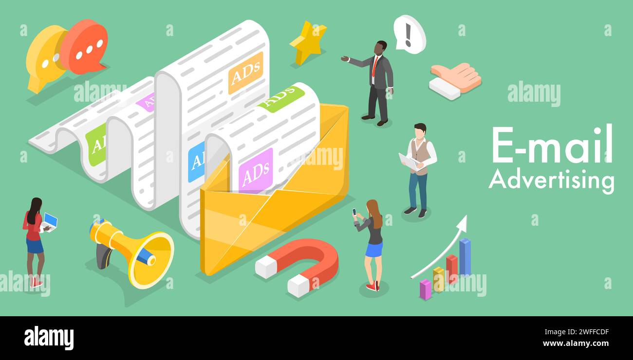 3D Isometric Flat Vector Conceptual Illustration of Mobile Email ...