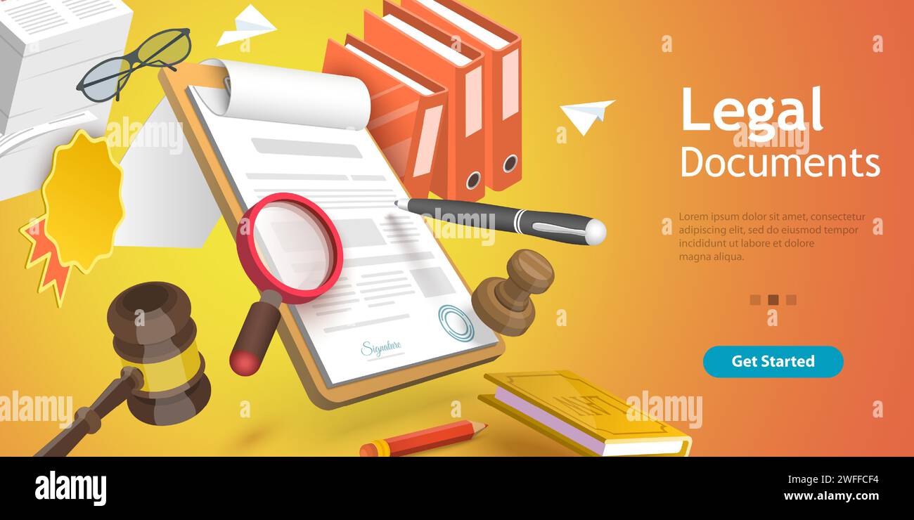 3D Vector Conceptual Illustration of Legal Documents, Deal Agreement, Signing a Contract Stock ...