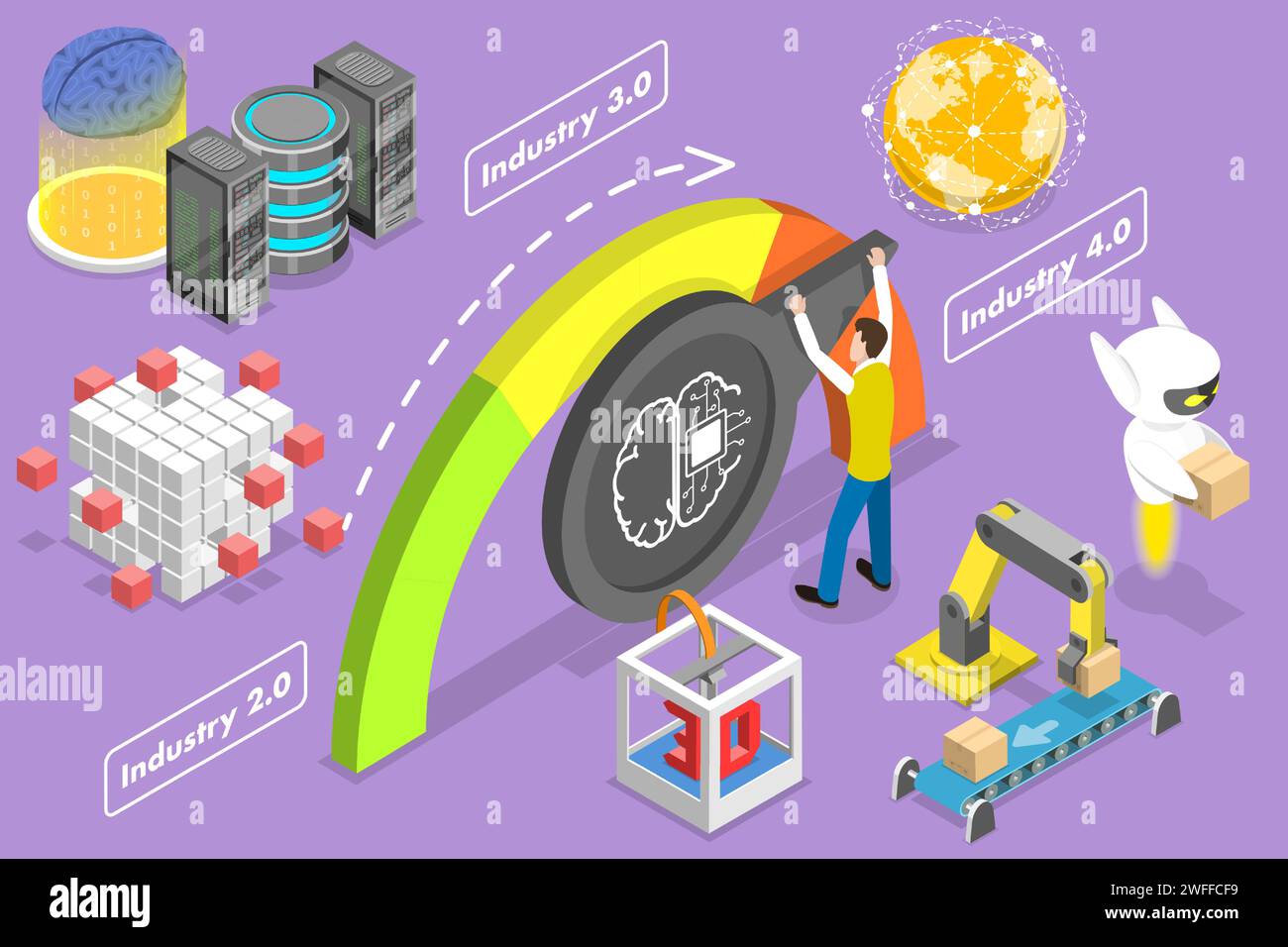 3D Isometric Flat Vector Conceptual Illustration of Transition to Industry 4.0, Digital ...