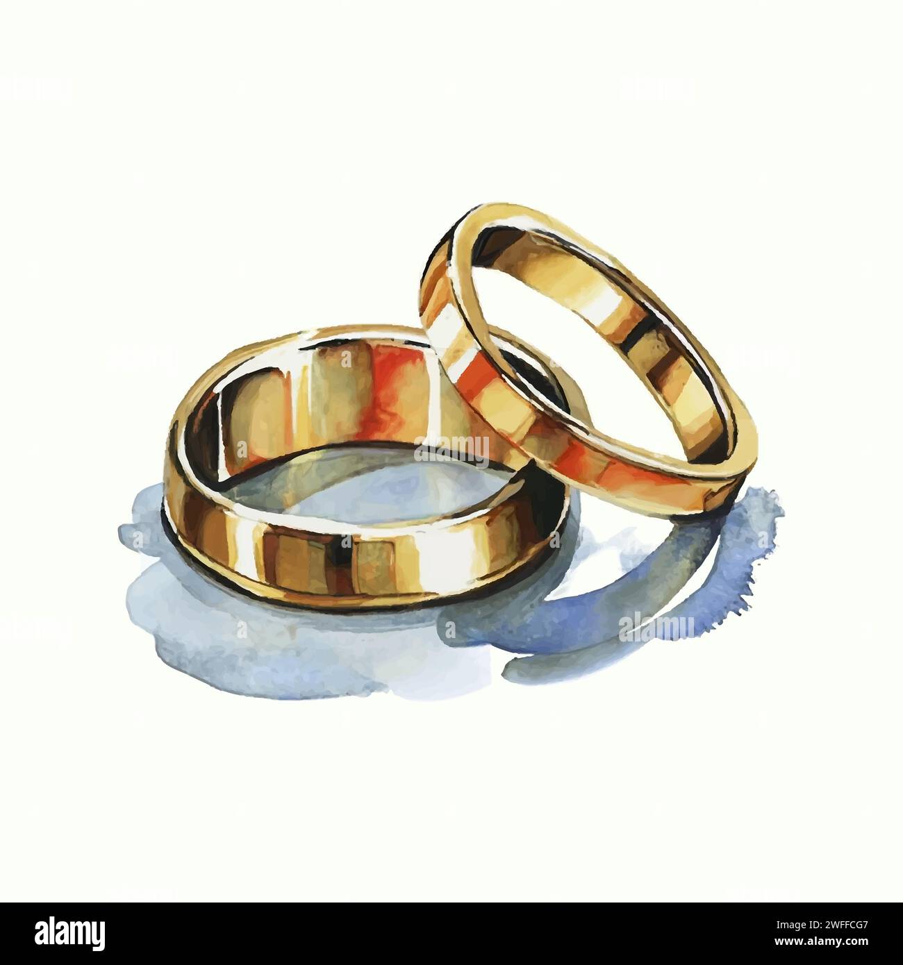 Wedding rings on a white background. Watercolor illustration Stock ...
