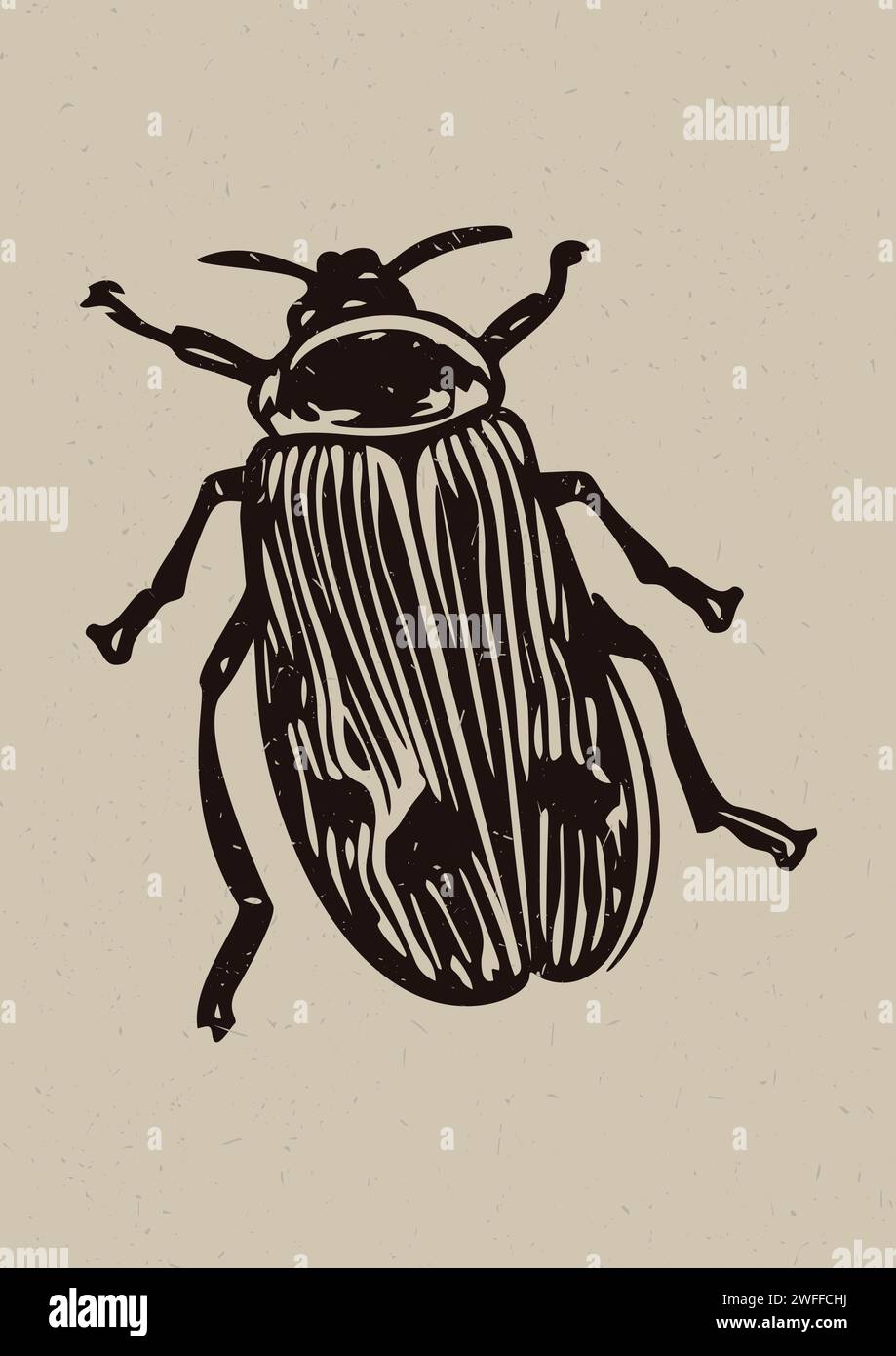 Handmade linocut insect motif vector clipart in folkart scandi style ...