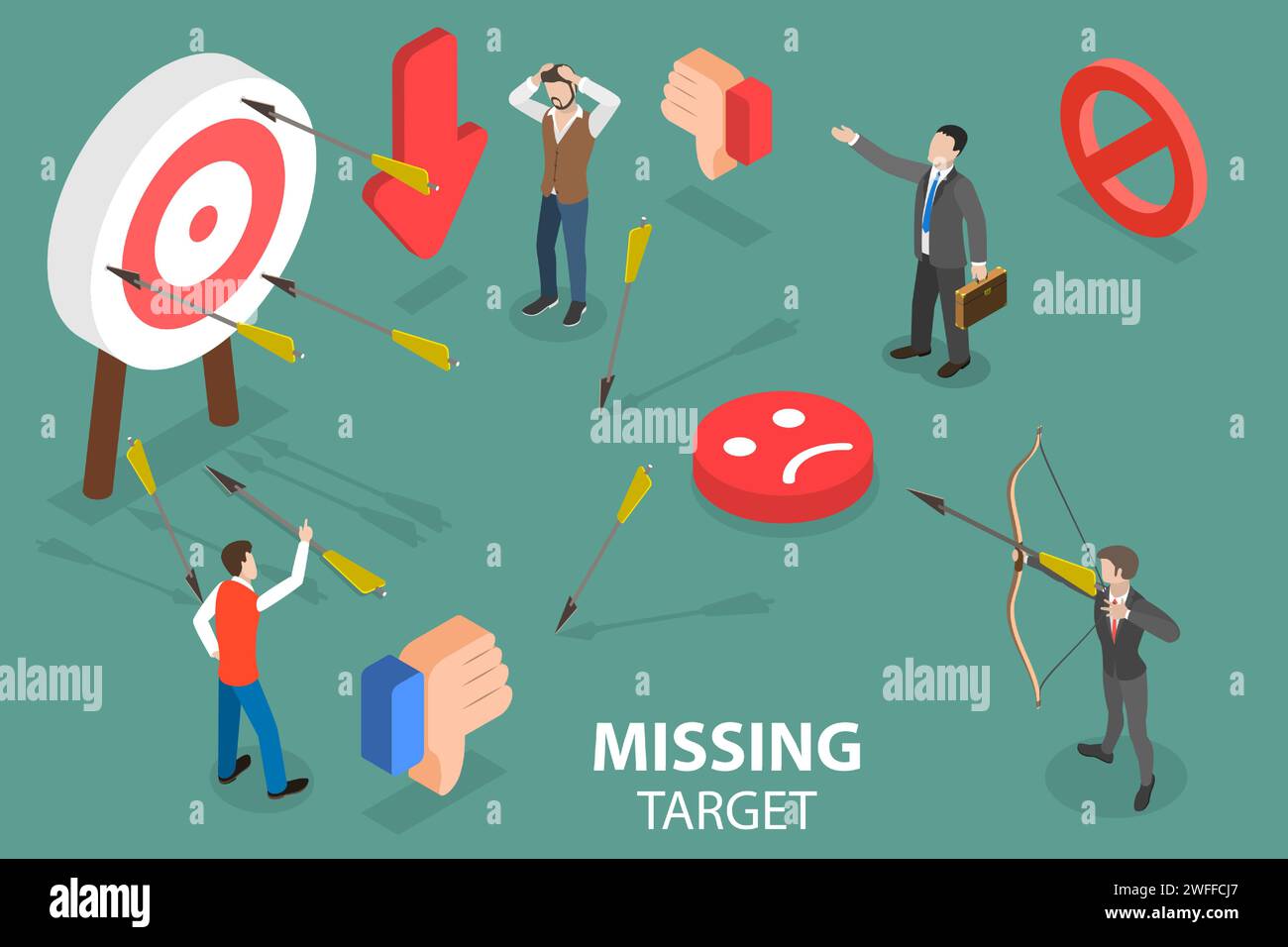 3D Isometric Flat Vector Conceptual Illustration of Missing Target ...