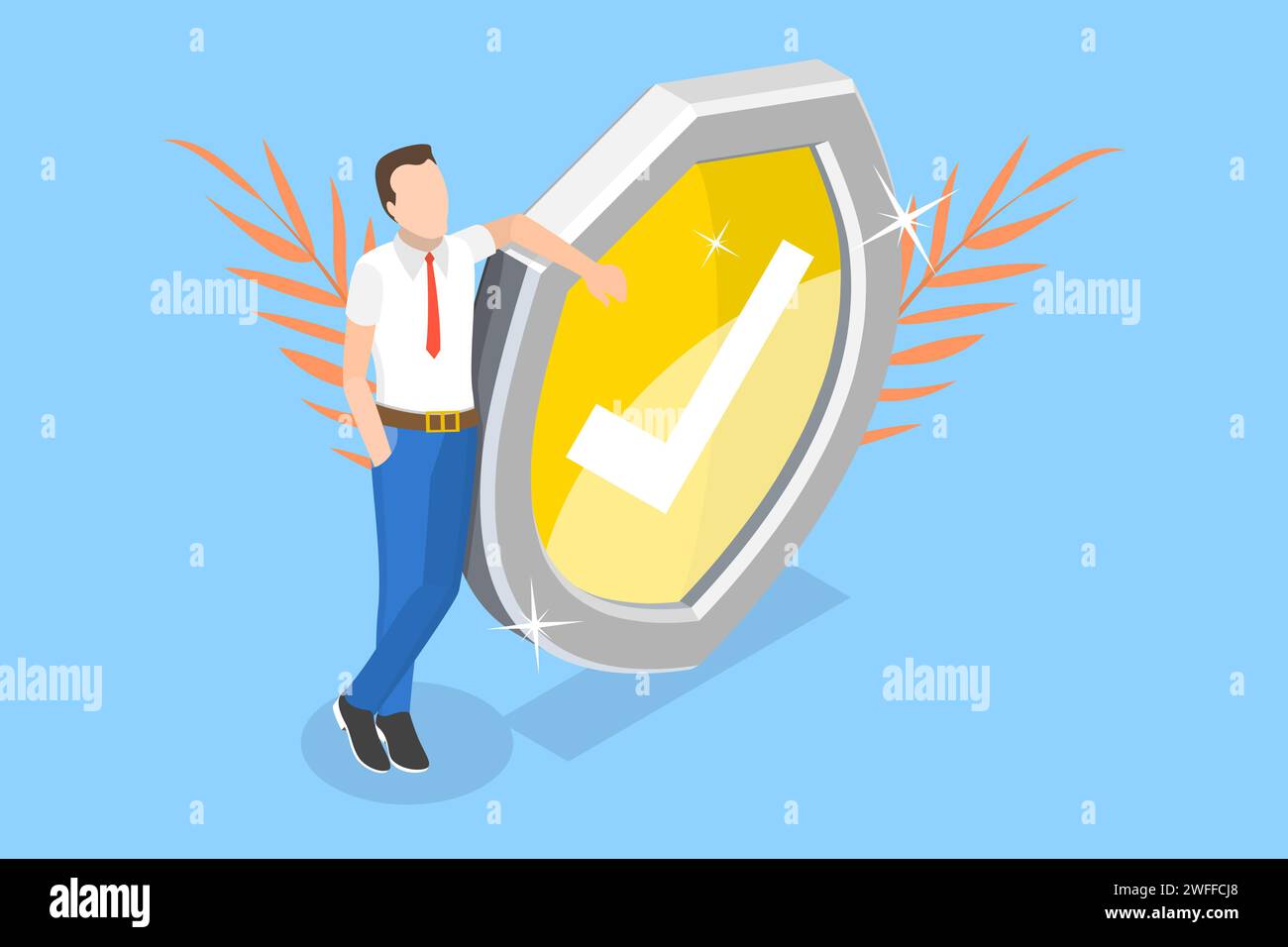 3D Isometric Flat Vector Illustration of Man with a Shield as Concept ...