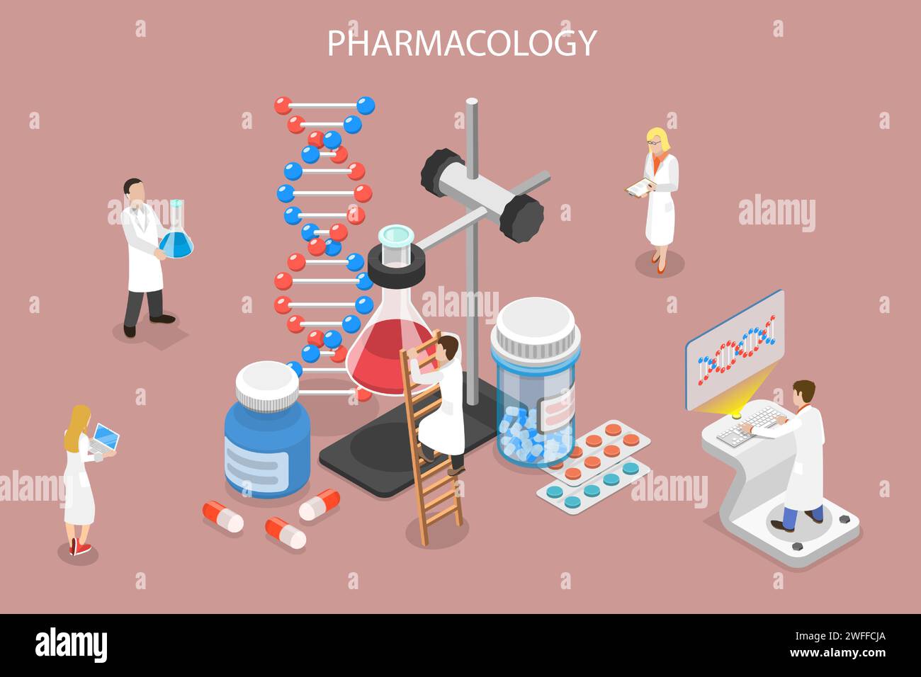 3D Isometric Flat Vector Conceptual Illustration of Pharmacology ...