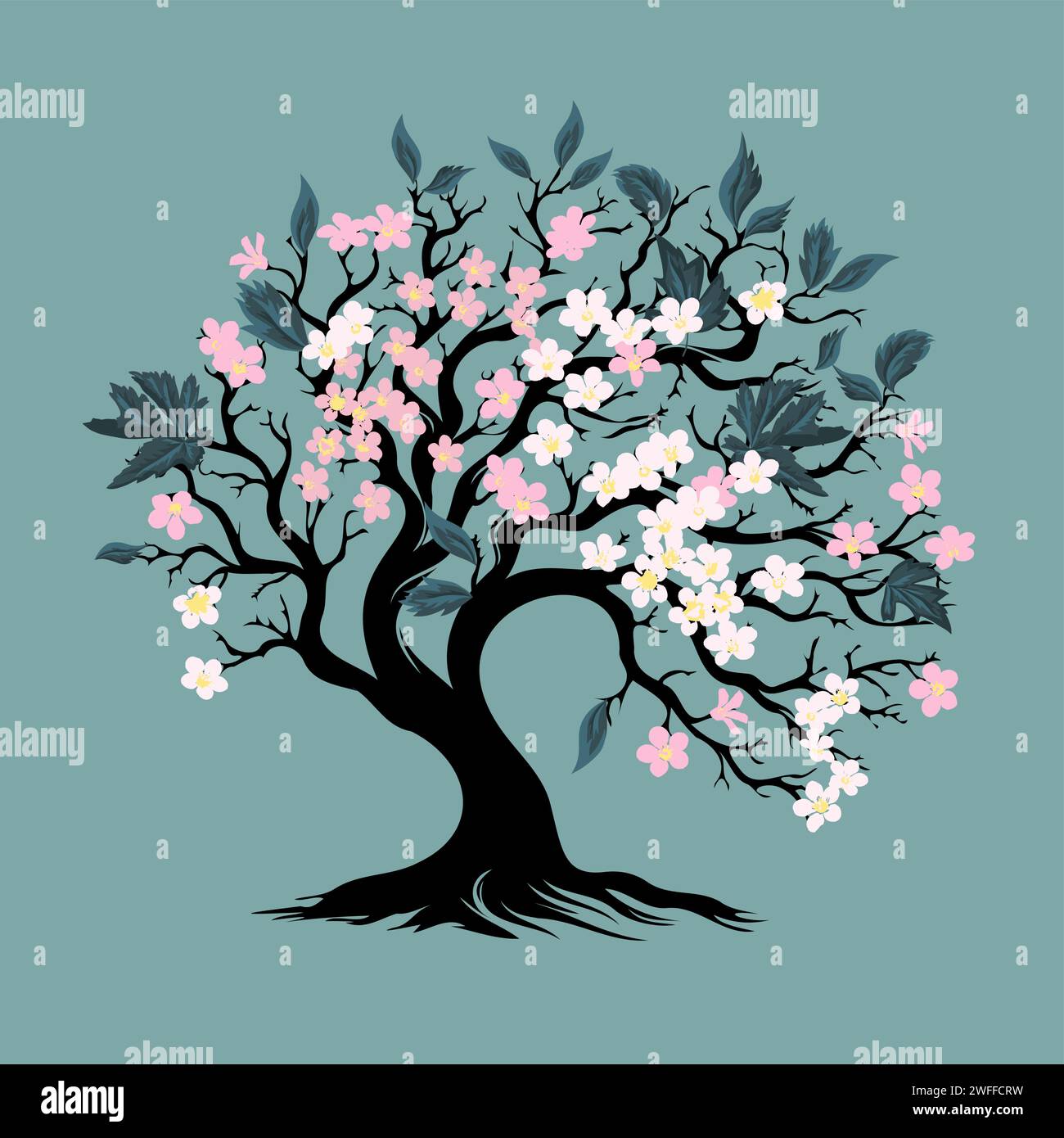 Blooming sakura tree. Hand drawing. Not AI. Vector illustration Stock ...