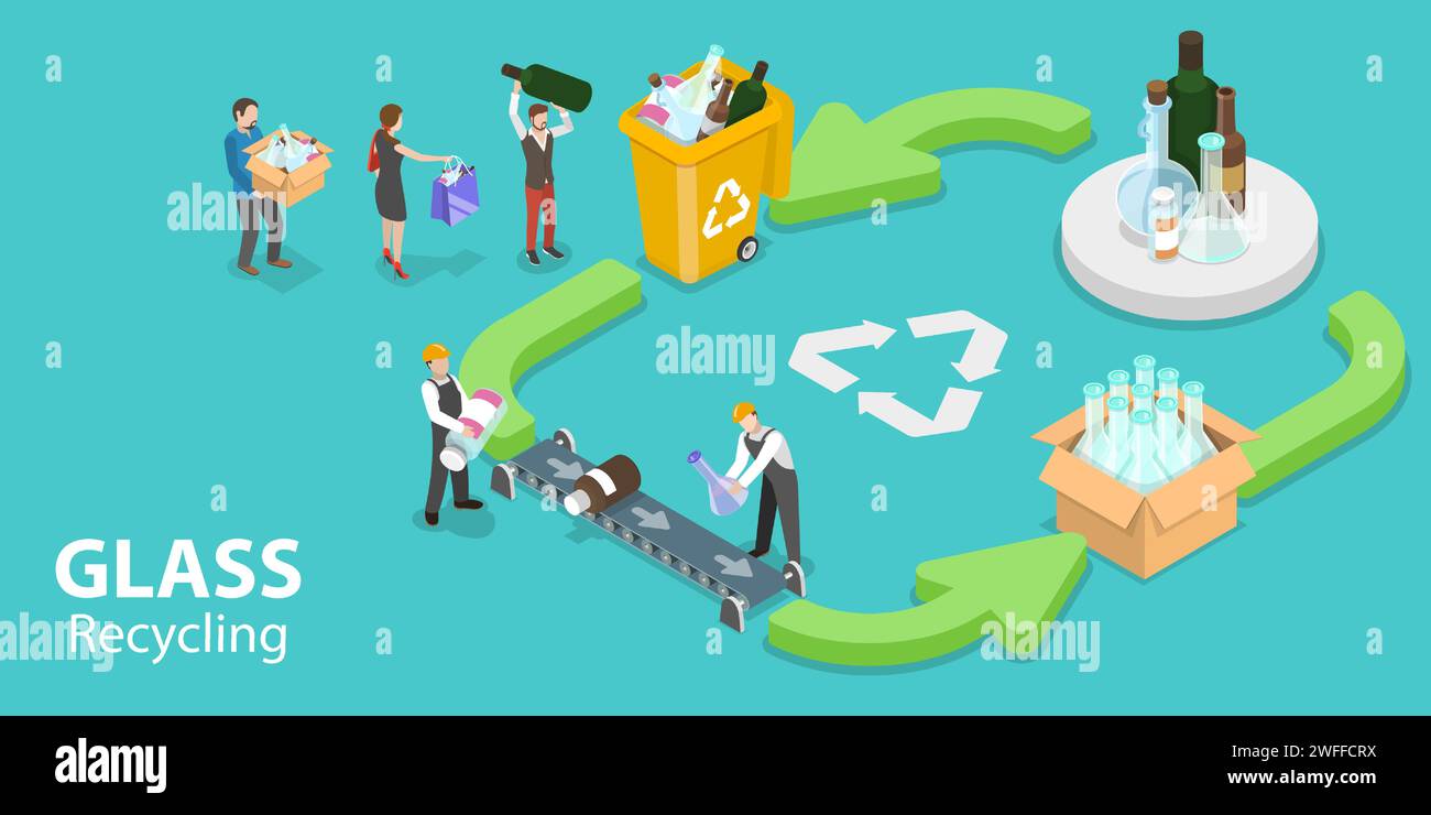 3D Isometric Flat Vector Conceptual Illustration of Glass Recycle ...