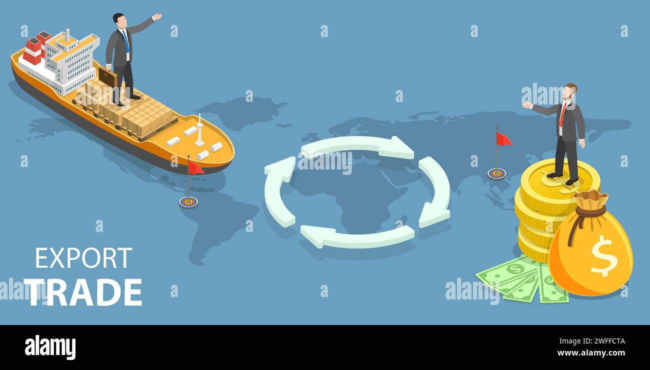 3D Isometric Flat Vector Conceptual Illustration of Export Trade, International Partnership ...